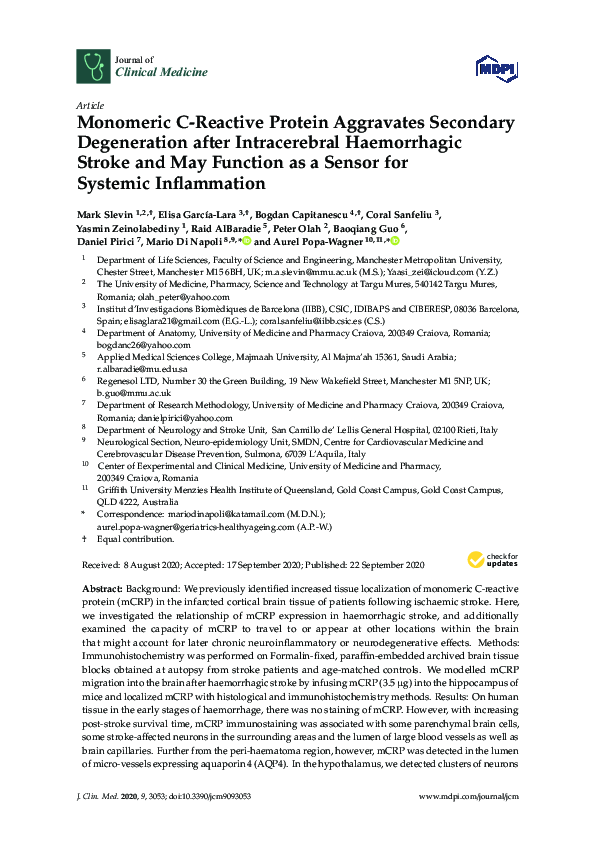(PDF) Monomeric C-Reactive Protein Aggravates Secondary Degeneration ...