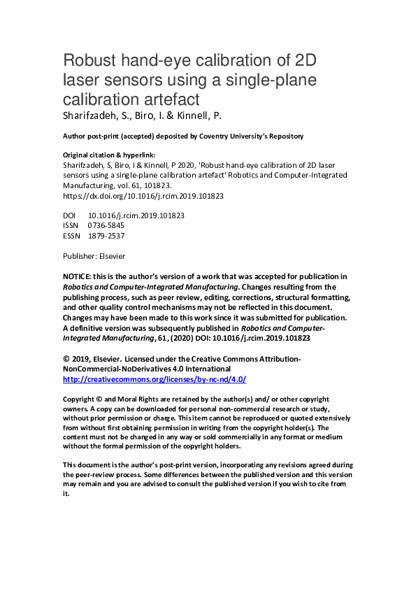 (PDF) Robust hand-eye calibration of 2D laser sensors using a single ...