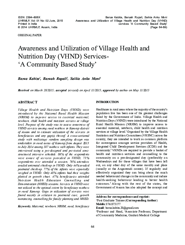 (PDF) Awareness and Utilization of Village Health and Nutrition Day ...