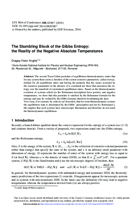 (PDF) The Stumbling Block of the Gibbs Entropy: the Reality of the ...