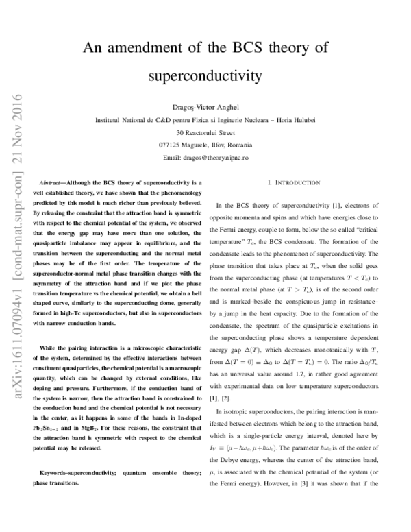 (PDF) An amendment of the BCS theory of superconductivity