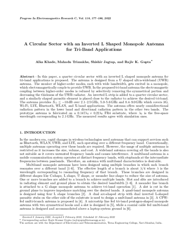 (PDF) A Circular Sector with an Inverted L Shaped Monopole Antenna for ...