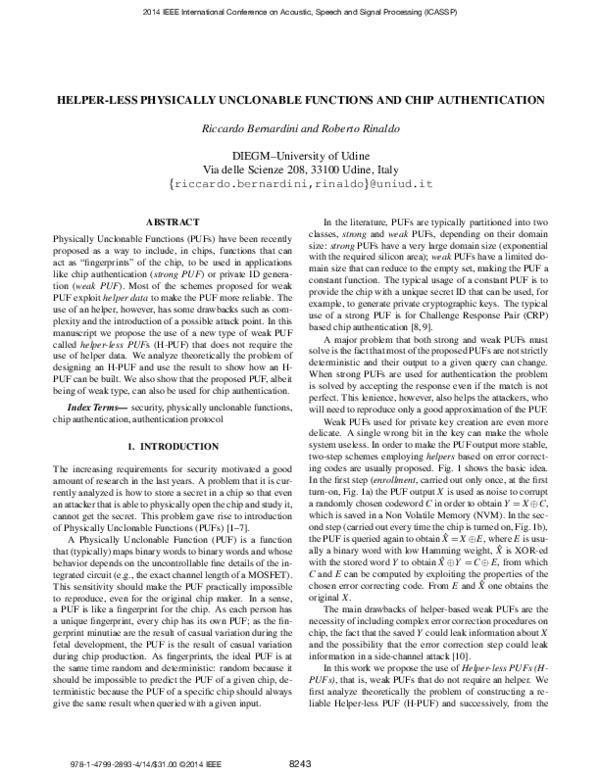 Helper-less physically unclonable functions and chip authentication