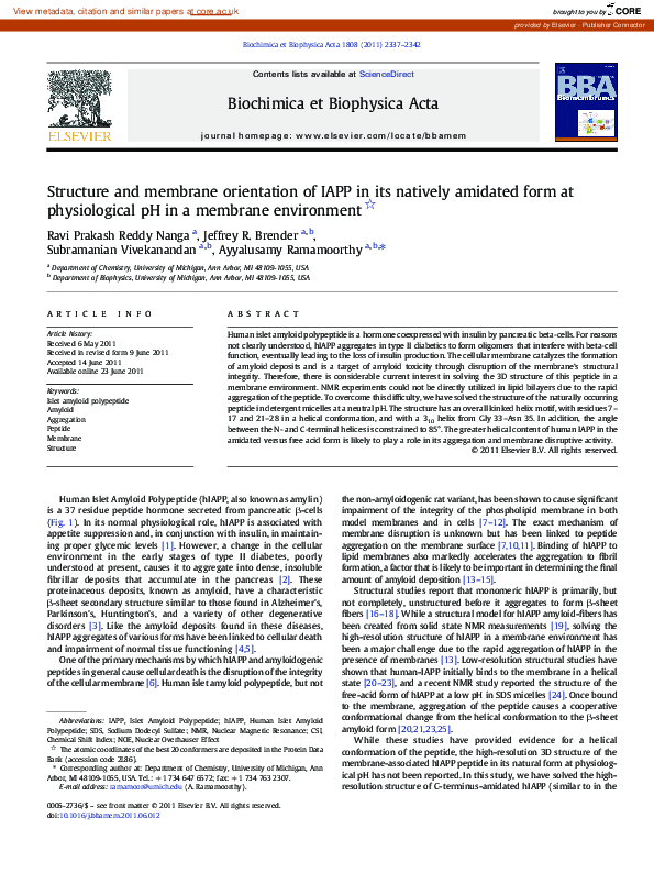 (PDF) Structure and membrane orientation of IAPP in its natively ...