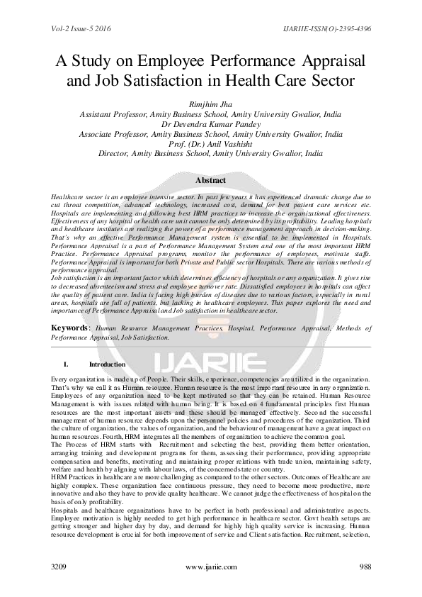 (PDF) A Study on Employee Performance Appraisal and Job Satisfaction in ...