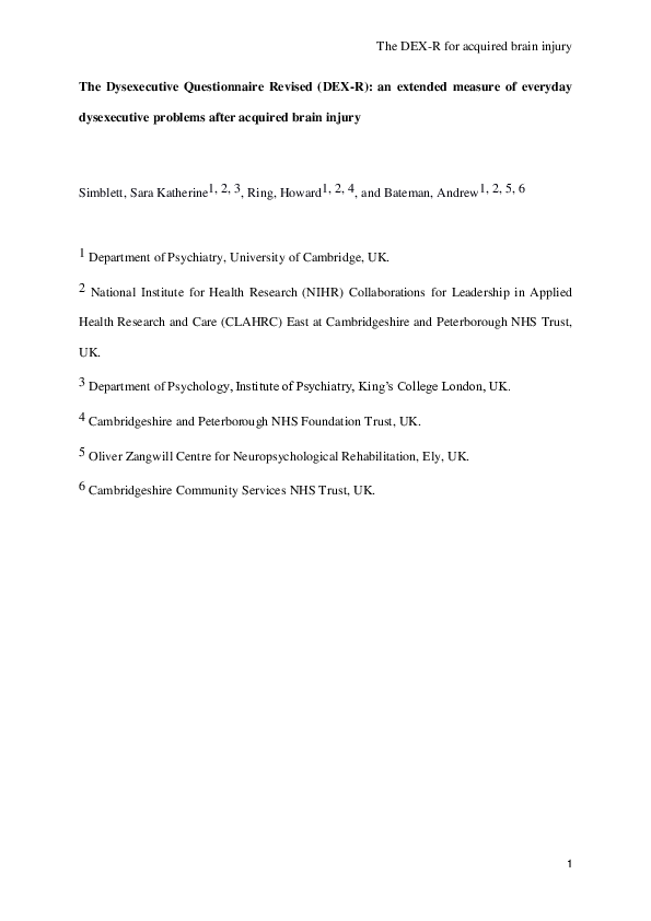 (PDF) The Dysexecutive Questionnaire Revised (DEX-R): An extended measure of everyday ...