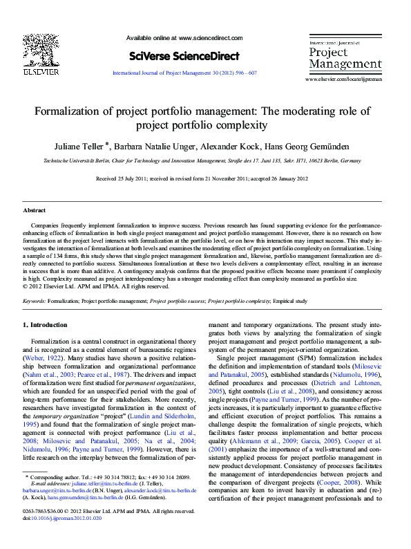 (PDF) Formalization of project portfolio management: The moderating role of project portfolio ...