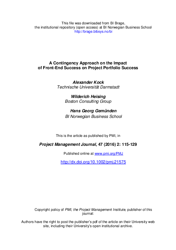 (PDF) A Contingency Approach on the Impact of Front-End Success on ...