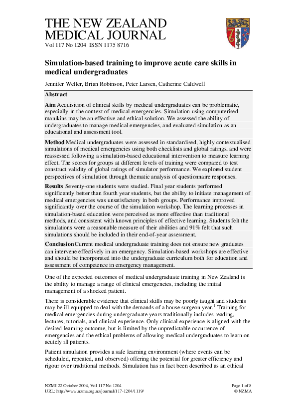 (PDF) Simulation-based training to improve acute care skills in medical ...
