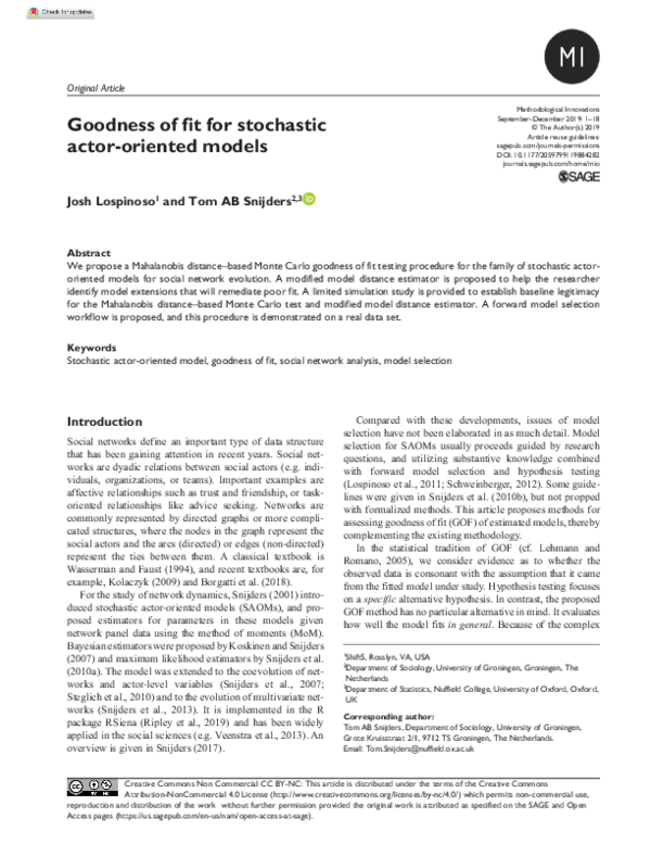 (PDF) Goodness of fit for stochastic actor-oriented models