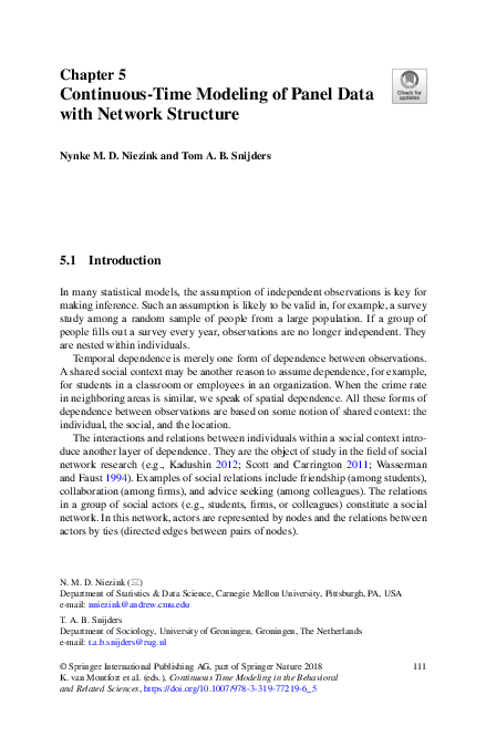 (PDF) Continuous-Time Modeling of Panel Data with Network Structure