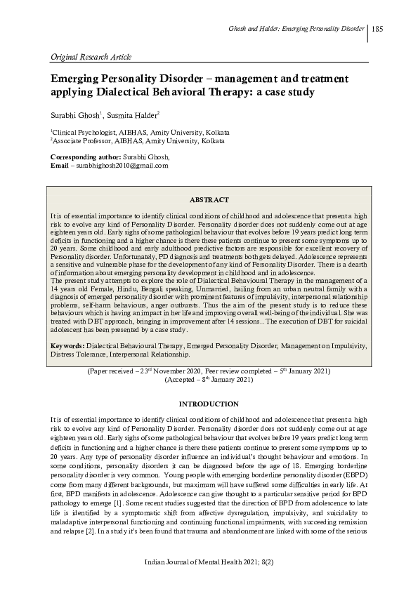 (PDF) Original Research Article_Emerging Personality Disorder ...