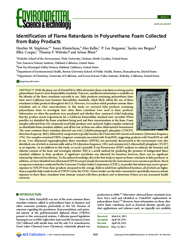 (PDF) Identification of Flame Retardants in Polyurethane Foam Collected ...