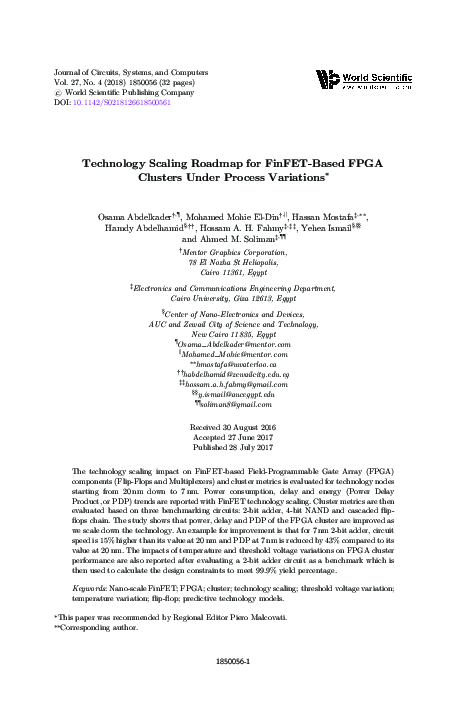 (PDF) Technology Scaling Roadmap for FinFET-Based FPGA Clusters Under Process Variations