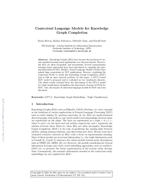 (PDF) Contextual Language Models for Knowledge Graph Completion
