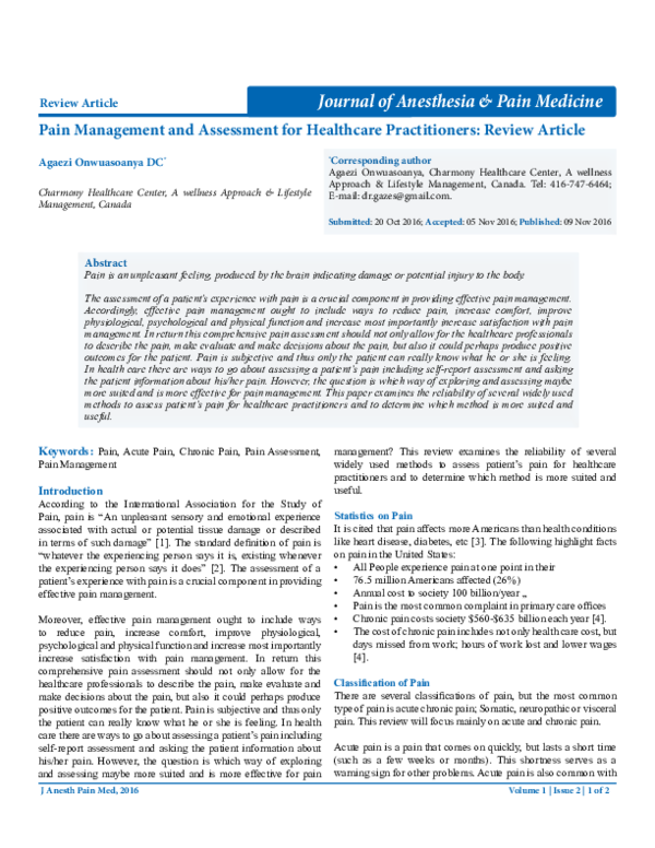 (PDF) Pain Management and Assessment for Healthcare Practitioners ...