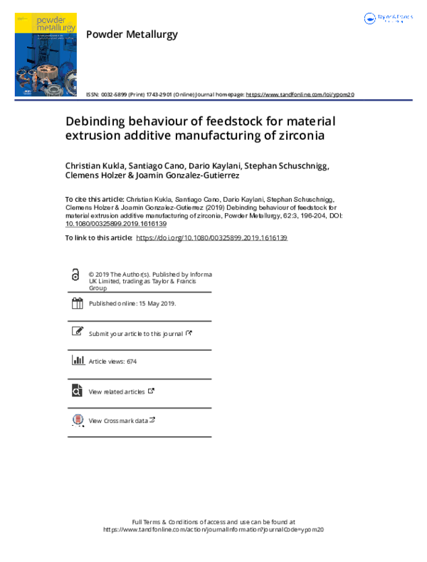 (PDF) Debinding behaviour of feedstock for material extrusion additive ...