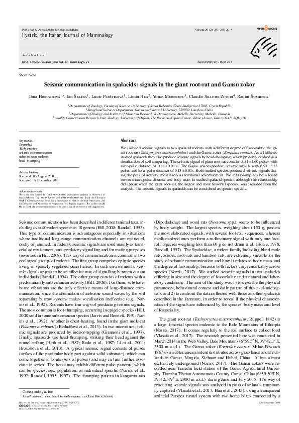 (PDF) Seismic communication in spalacids: signals in the giant root-rat ...