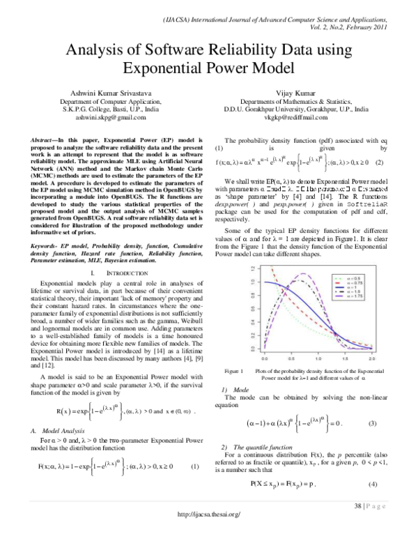 (PDF) Analysis of Software Reliability Data using Exponential Power Model