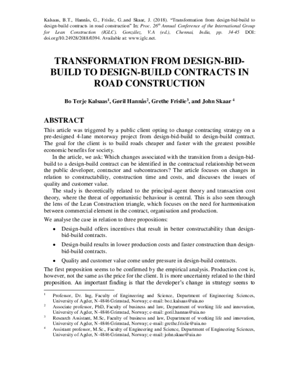 (PDF) Transformation From Design-Bid-Build to Design-Build Contracts in ...