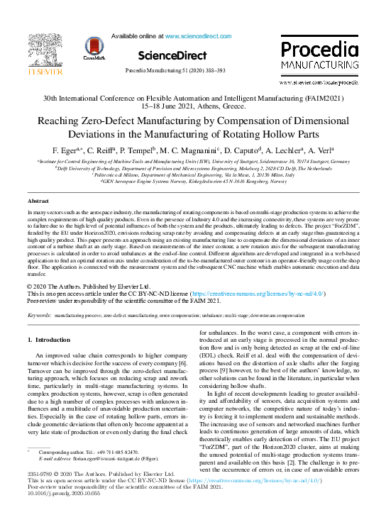 (PDF) Reaching Zero-Defect Manufacturing by Compensation of Dimensional ...