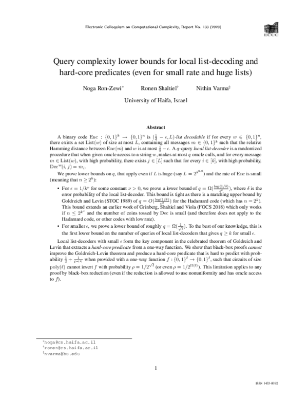 Pdf Query Complexity Lower Bounds For Local List Decoding And Hard Core Predicates Even For