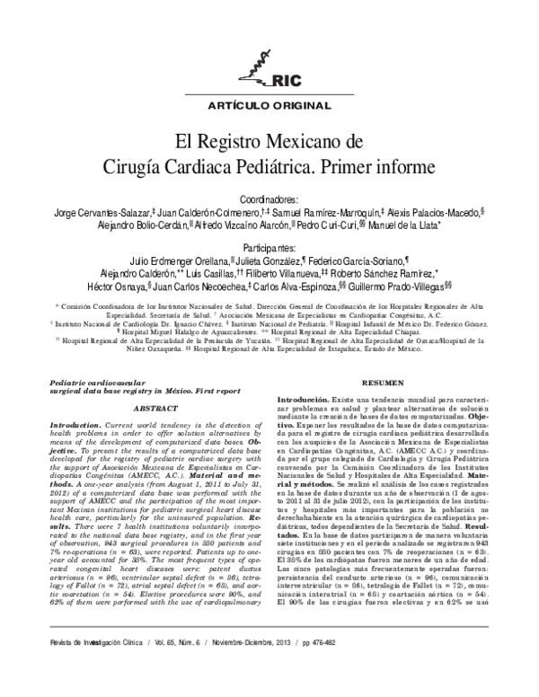 (PDF) [Pediatric cardiovascular surgical data base registry in México ...