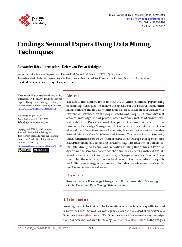 (PDF) Findings Seminal Papers Using Data Mining Techniques
