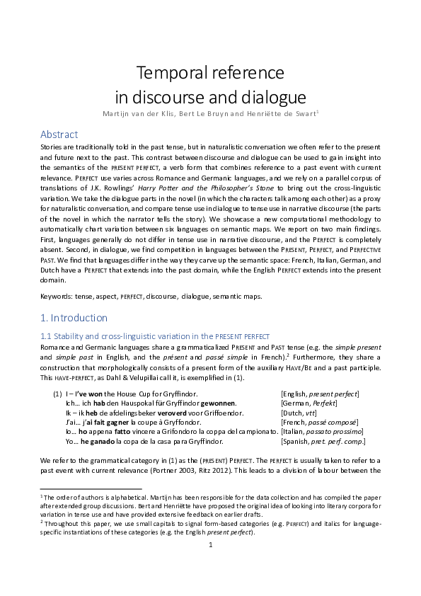 (PDF) Temporal reference in discourse and dialogue