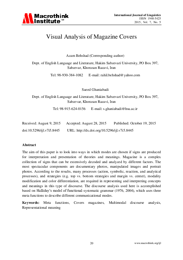 (PDF) Visual Analysis of Magazine Covers
