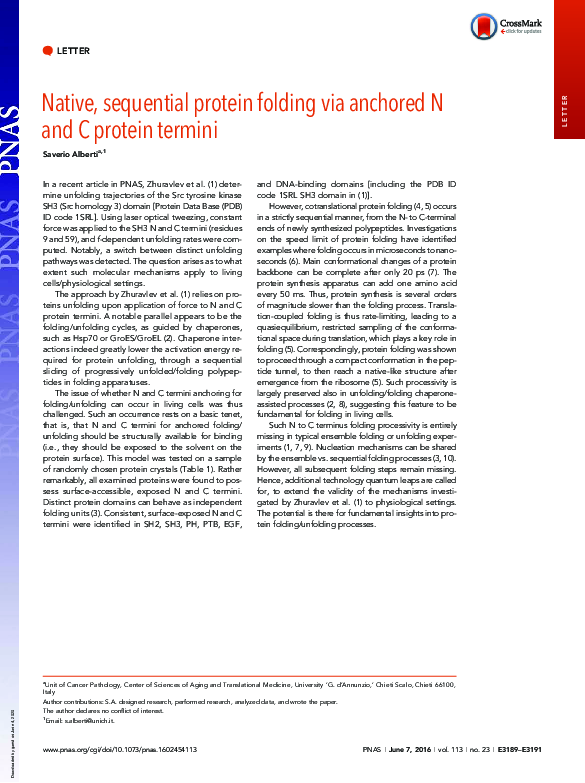 Native, sequential protein folding via anchored N and C protein termini ...
