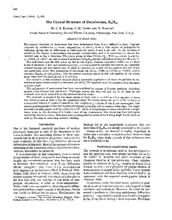 (PDF) The crystal structure of decaborane, B10H14