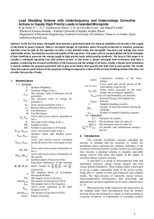 (PDF) Load Shedding Scheme with Underfrequency and Undervoltage Corrective Actions to Supply ...