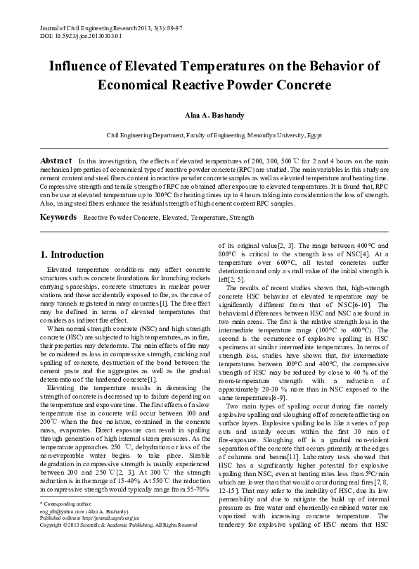 (PDF) Influence of Elevated Temperatures on the Behavior of Economical ...