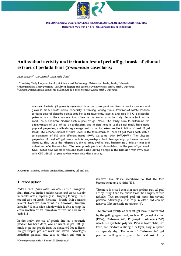 (PDF) Antioxidant activity and irritation test of peel off gel mask of ...