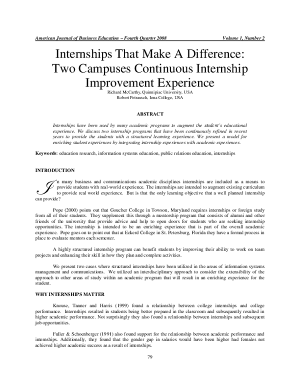 (PDF) Internships That Make A Difference: Two Campuses Continuous ...