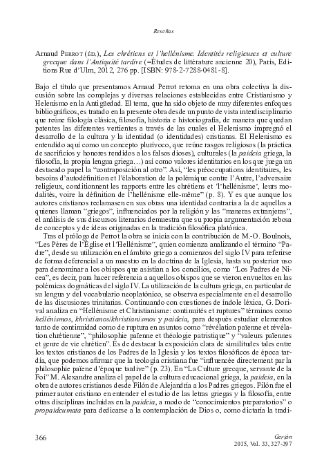 (PDF) Arnaud Perrot (éd.), "Les chrétiens et l’hellénisme. Identités ...