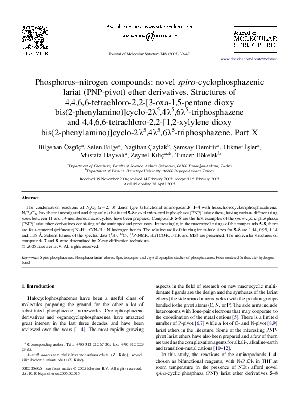 (PDF) Phosphorus–nitrogen compounds: novel spiro-cyclophosphazenic ...