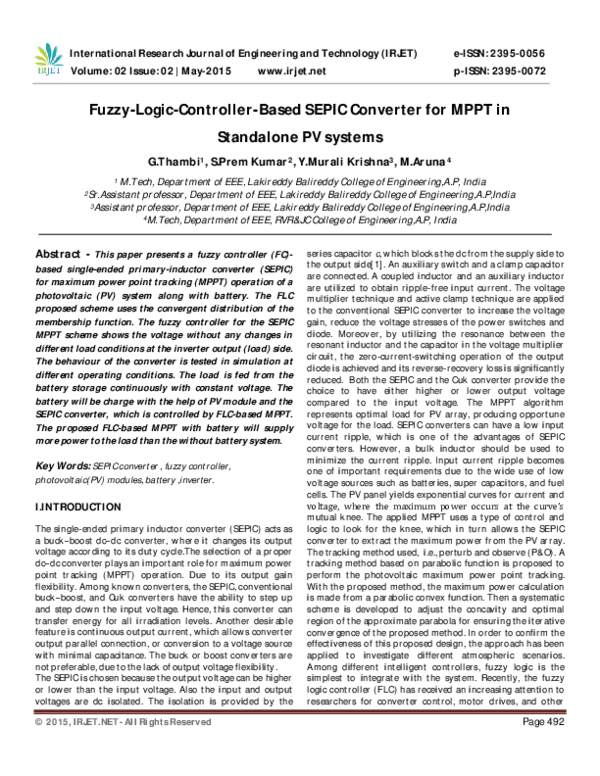 (PDF) Fuzzy-Logic-Controller-Based SEPIC Converter for MPPT in Standalone PV systems