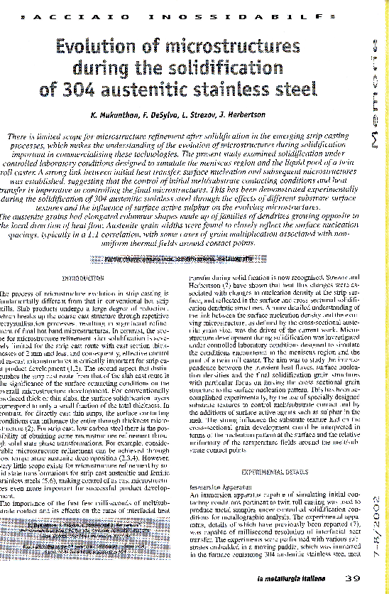 (PDF) Evolution of microstructure during the solidification of 304 ...