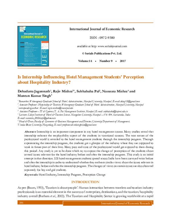 (PDF) Is Internship Influencing Hotel Management Students’ Perception ...