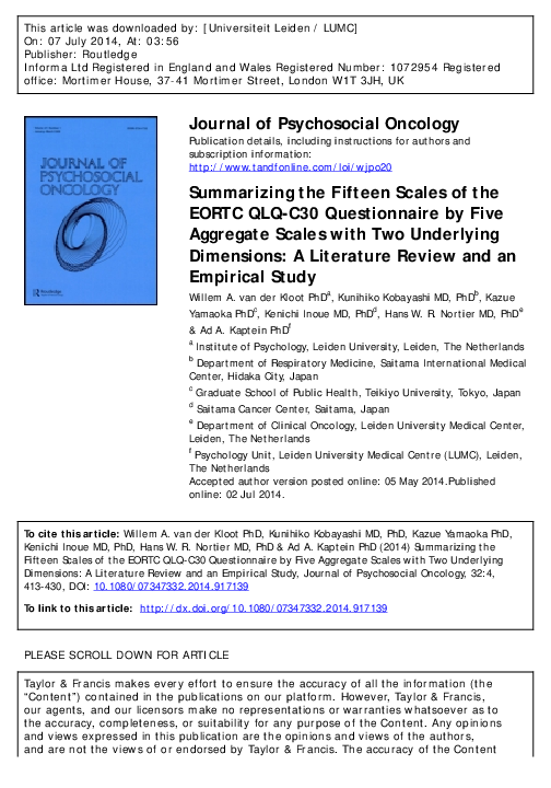 (PDF) Summarizing the fifteen scales of the EORTC QLQ-C30 questionnaire ...