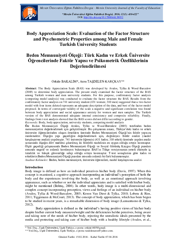 (PDF) Body Appreciation Scale: Evaluation of Factor structure and ...