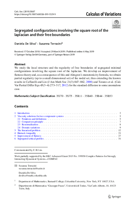 (PDF) Segregated configurations involving the square root of the laplacian and their free boundaries