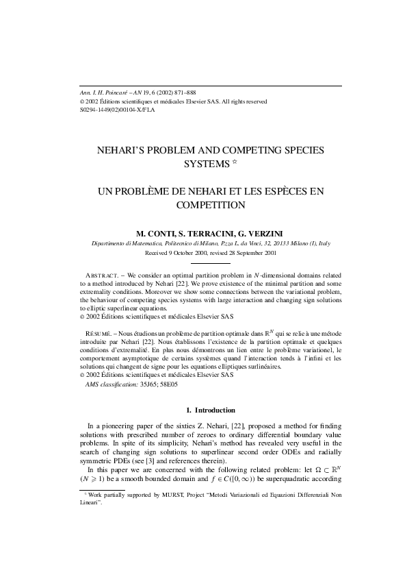 (PDF) Nehari's problem and competing species systems
