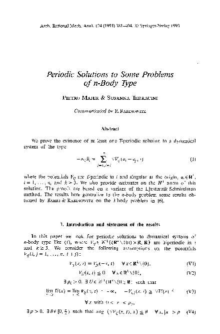 (PDF) Periodic solutions to some problems of n-body type