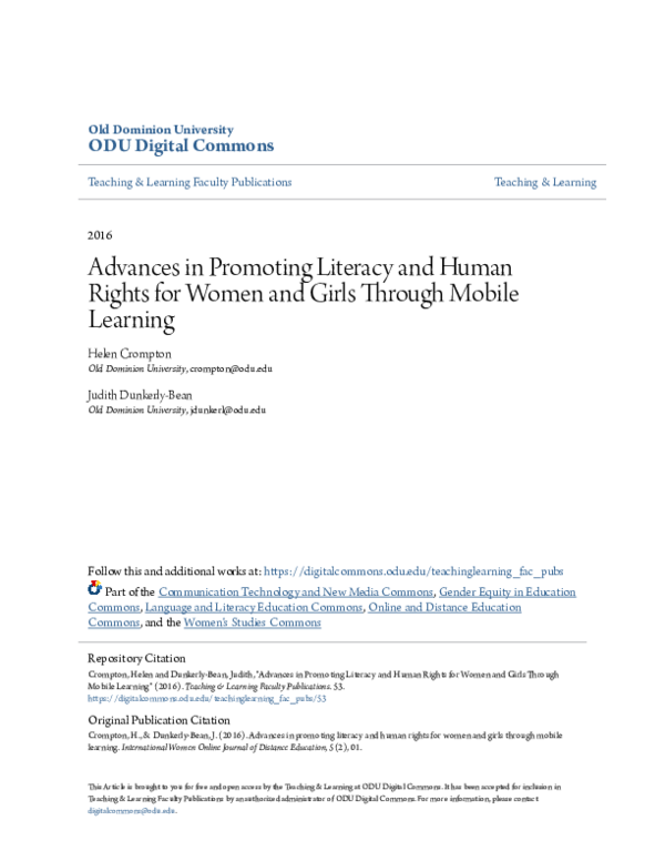 (PDF) Advances in Promoting Literacy and Human Rights for Women and ...