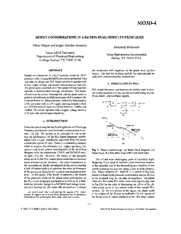 (PDF) Design considerations in a BiCMOS dual-modulus prescaler