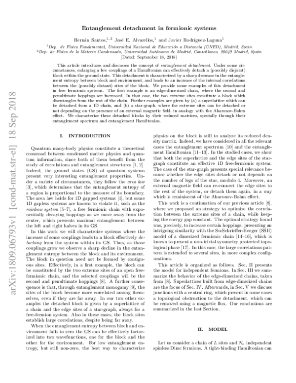 (PDF) Entanglement detachment in fermionic systems