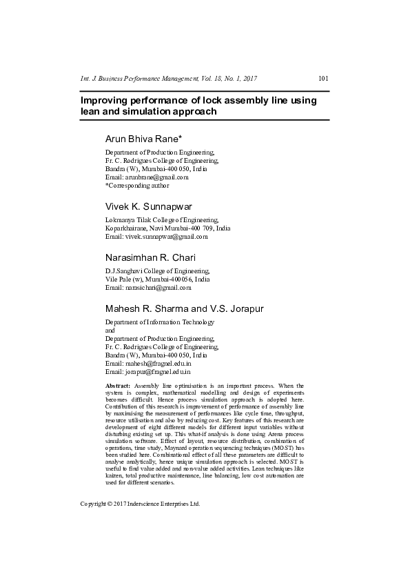 (PDF) Improving performance of lock assembly line using lean and simulation approach